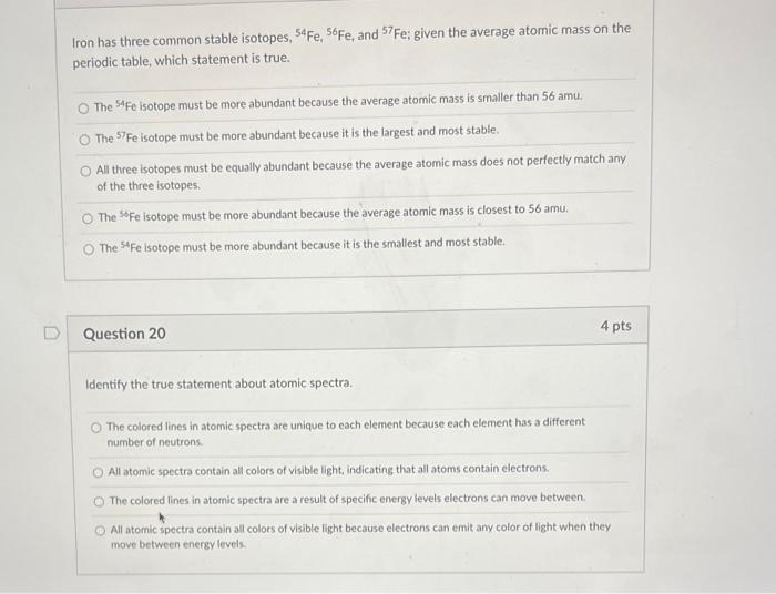 Solved Iron has three common stable isotopes, 54Fe,56Fe, and | Chegg.com
