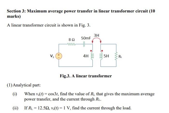 Solved Section 3: Maximum average power transfer in linear | Chegg.com