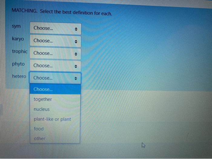 Solved MATCHING. Select the best definition for each. sym | Chegg.com