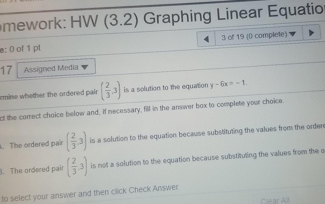 Solved mework: HW (3.2) Graphing Linear Equatio 3 of 19 (0 | Chegg.com