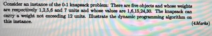 Solved Consider an instance of the 0-1 knapsack problem: | Chegg.com