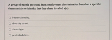 Solved A group of people protected from employment | Chegg.com