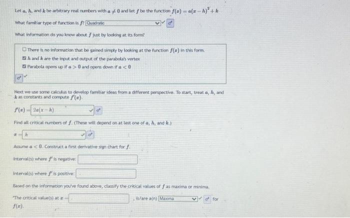 Solved Let a,h, and k be arbitrary real numbers with a =0 | Chegg.com
