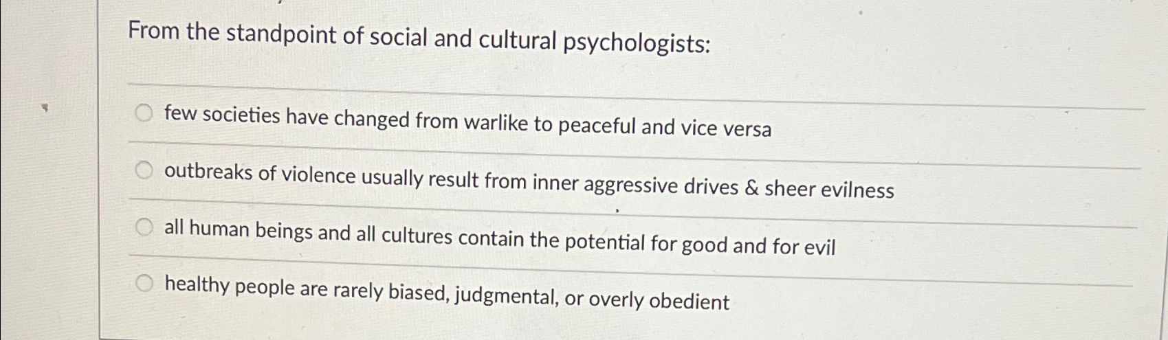 Solved From the standpoint of social and cultural | Chegg.com