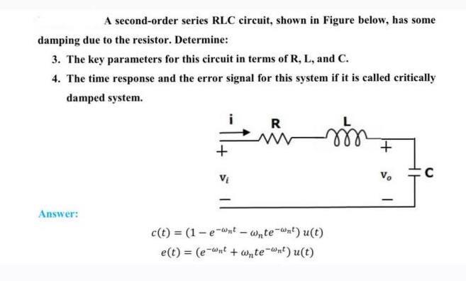 A second-order series RLC circuit, shown in Figure | Chegg.com