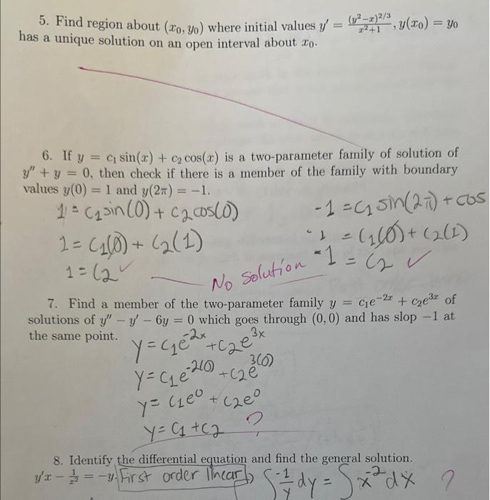 Solved differential equations, I need to know how to solve | Chegg.com