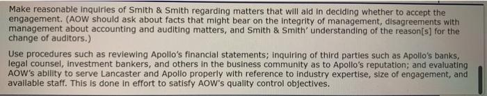 Solved Assume that Smith & Smith, CPAs, audited Apollo Shoes | Chegg.com