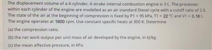 Solved The displacement volume of a 4-cylinder, 4-stroke | Chegg.com