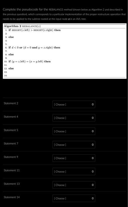 Solved Complete the pseudocode for the REBALANCE method | Chegg.com
