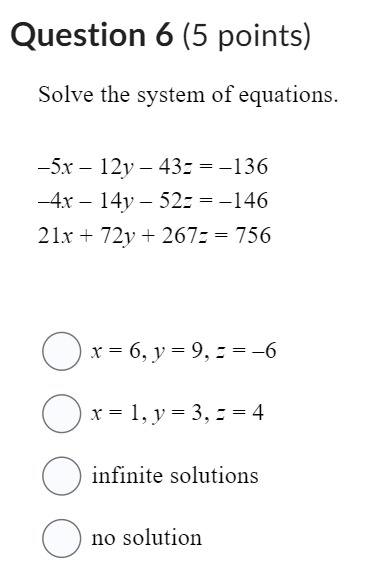 Solved Question 6 (5 points)Solve the system of | Chegg.com Solved Question 6 (5 points)Solve the system of | Chegg.com