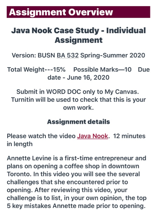 Assignment Overview Java Nook Case Study - Individual | Chegg.com