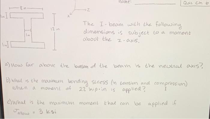 Solved The I-beam with the following dimensions is subject | Chegg.com