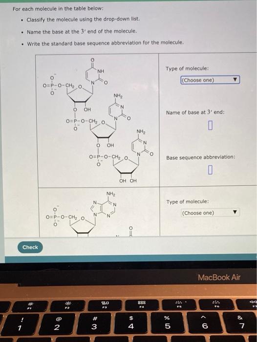 Solved . For each molecule in the table below: Classify the | Chegg.com