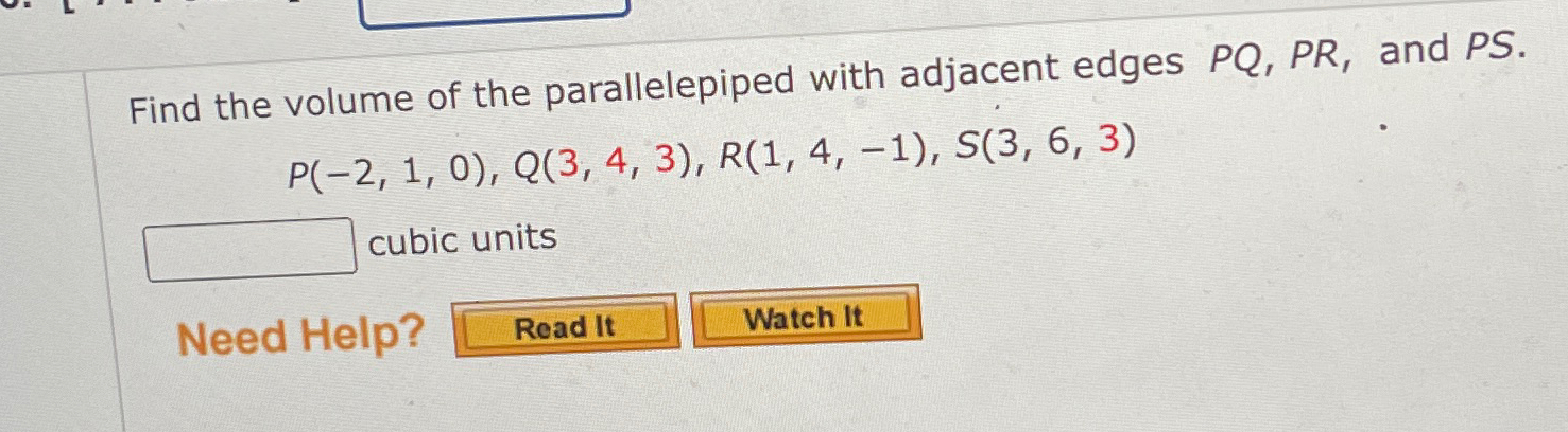 Solved Find the volume of the parallelepiped with adjacent | Chegg.com