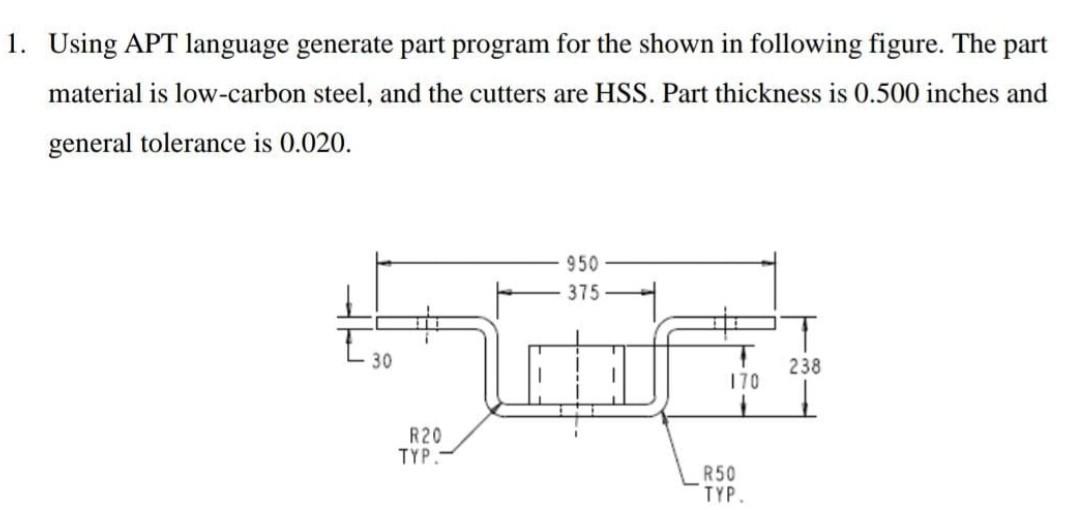 Solved 1. Using APT language generate part program for the | Chegg.com