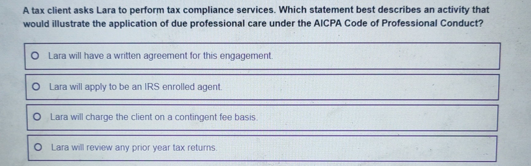 Solved A tax client asks Lara to perform tax compliance | Chegg.com