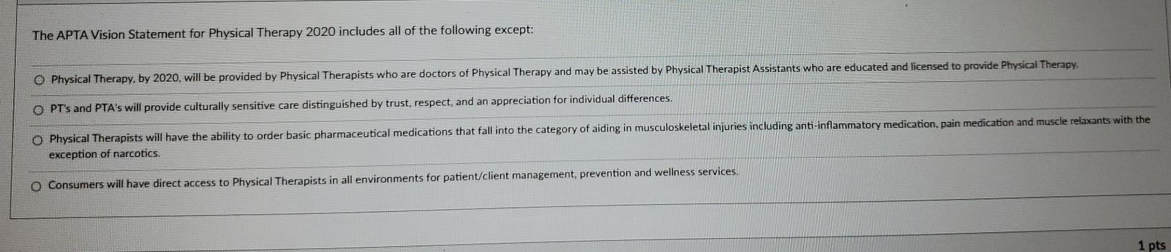 Solved The APTA Vision Statement for Physical Therapy 2020 | Chegg.com