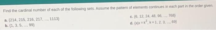 Solved Find the cardinal number of each of the following | Chegg.com