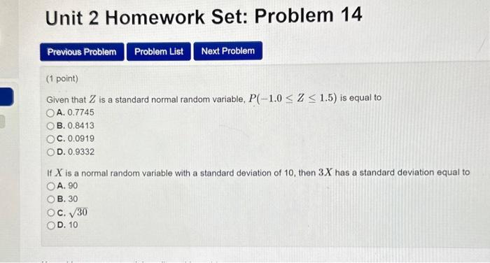 Solved Unit 2 Homework Set: Problem 14 (1 point) Given that | Chegg.com