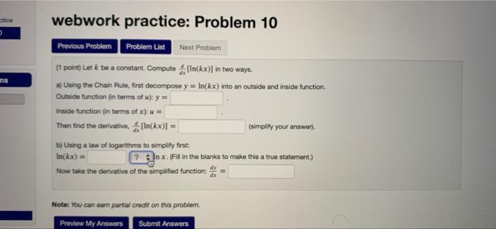 Solved Webwork Practice Problem 10 Tice Problem List Ns