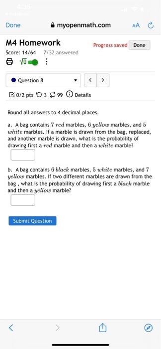 Solved Done myopenmath.com АА С Progress saved Done M4 | Chegg.com