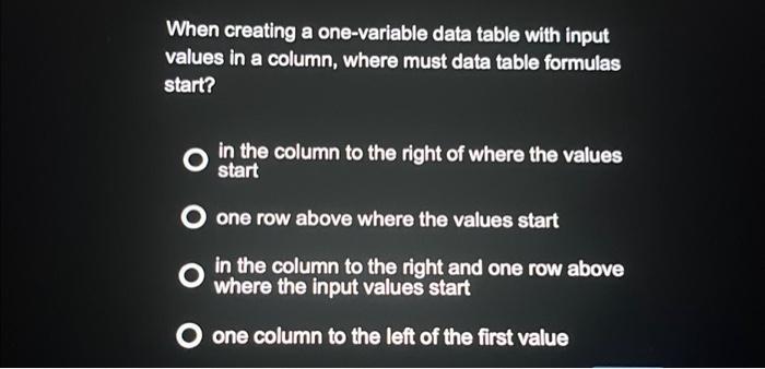 Solved When Creating A One Variable Data Table With Input