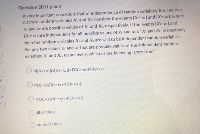 Solved A very important concept is that of independence of | Chegg.com