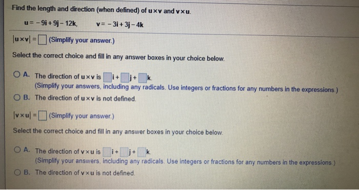 Solved Find the length and direction (when defined) of uxv | Chegg.com
