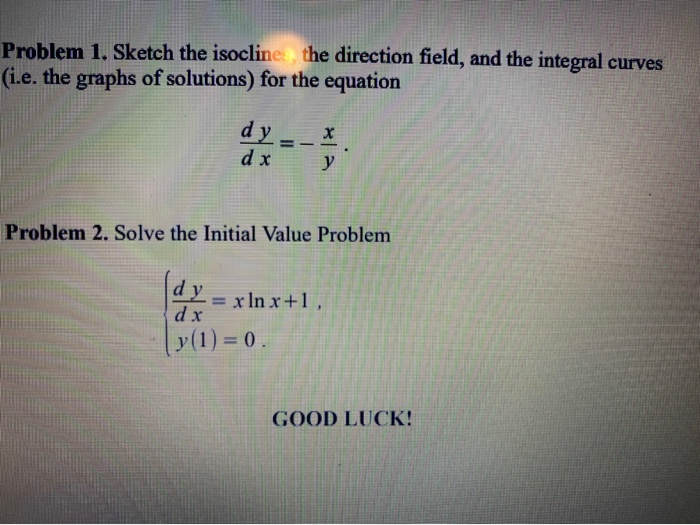Solved Problem 1. Sketch the isocline the direction field, | Chegg.com