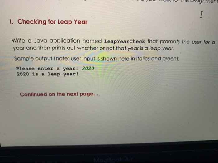 Solved 1 1. Checking for Leap Year Write a Java application | Chegg.com
