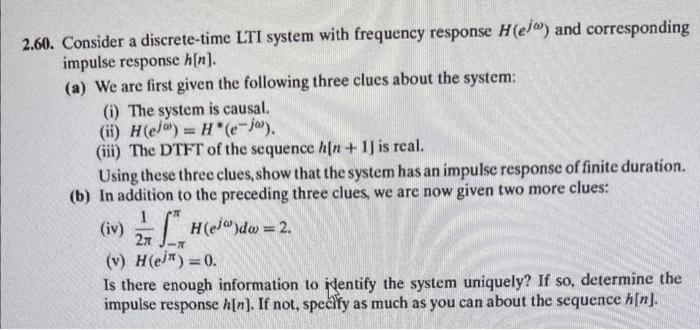 Solved 2.60. Consider a discrete-time LTI system with | Chegg.com