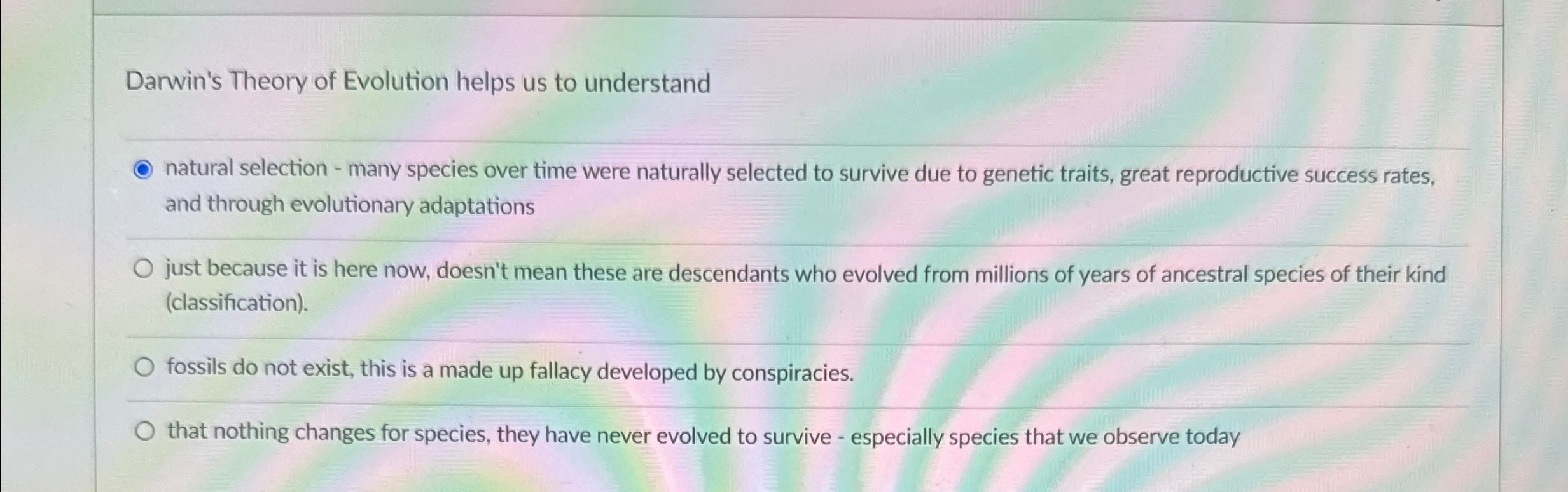 Solved Darwin's Theory of Evolution helps us to | Chegg.com