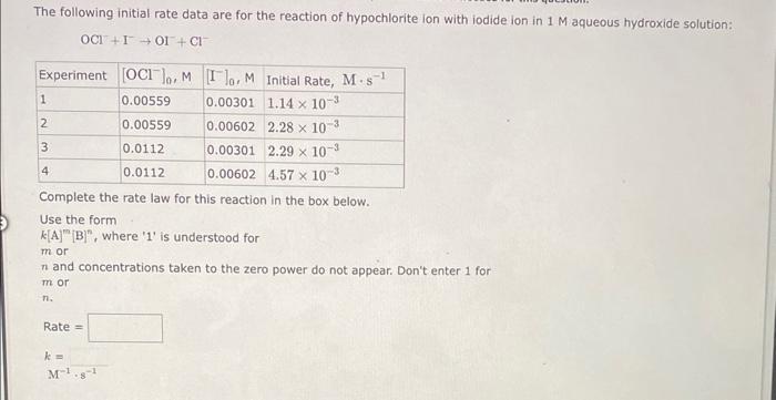 Solved The following initial rate data are for the reaction | Chegg.com