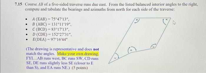 Solved 15 Course AB of a five-sided traverse runs due east. | Chegg.com