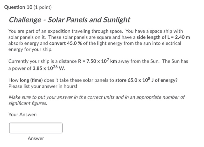 Solved Question 10 (1 point) Challenge - Solar Panels and | Chegg.com