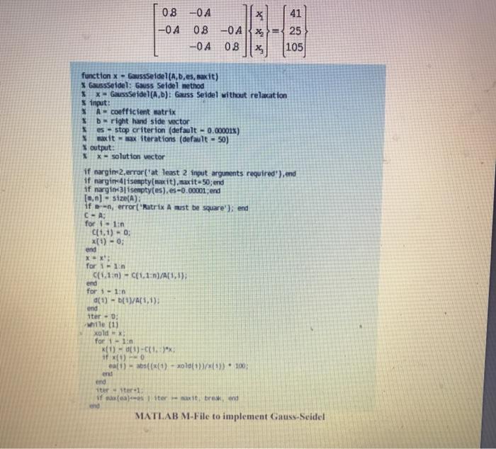 Solved Develop Your Own M File Function For Gauss Seidel