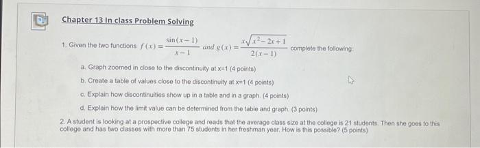 Solved Chapter 13 In class Problem Solving 1. Given the two | Chegg.com