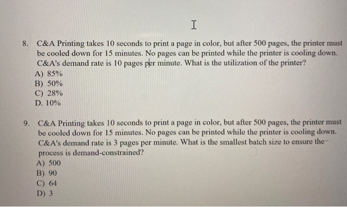 Solved 8 C A Printing Takes 10 Seconds To Print A Page In Chegg