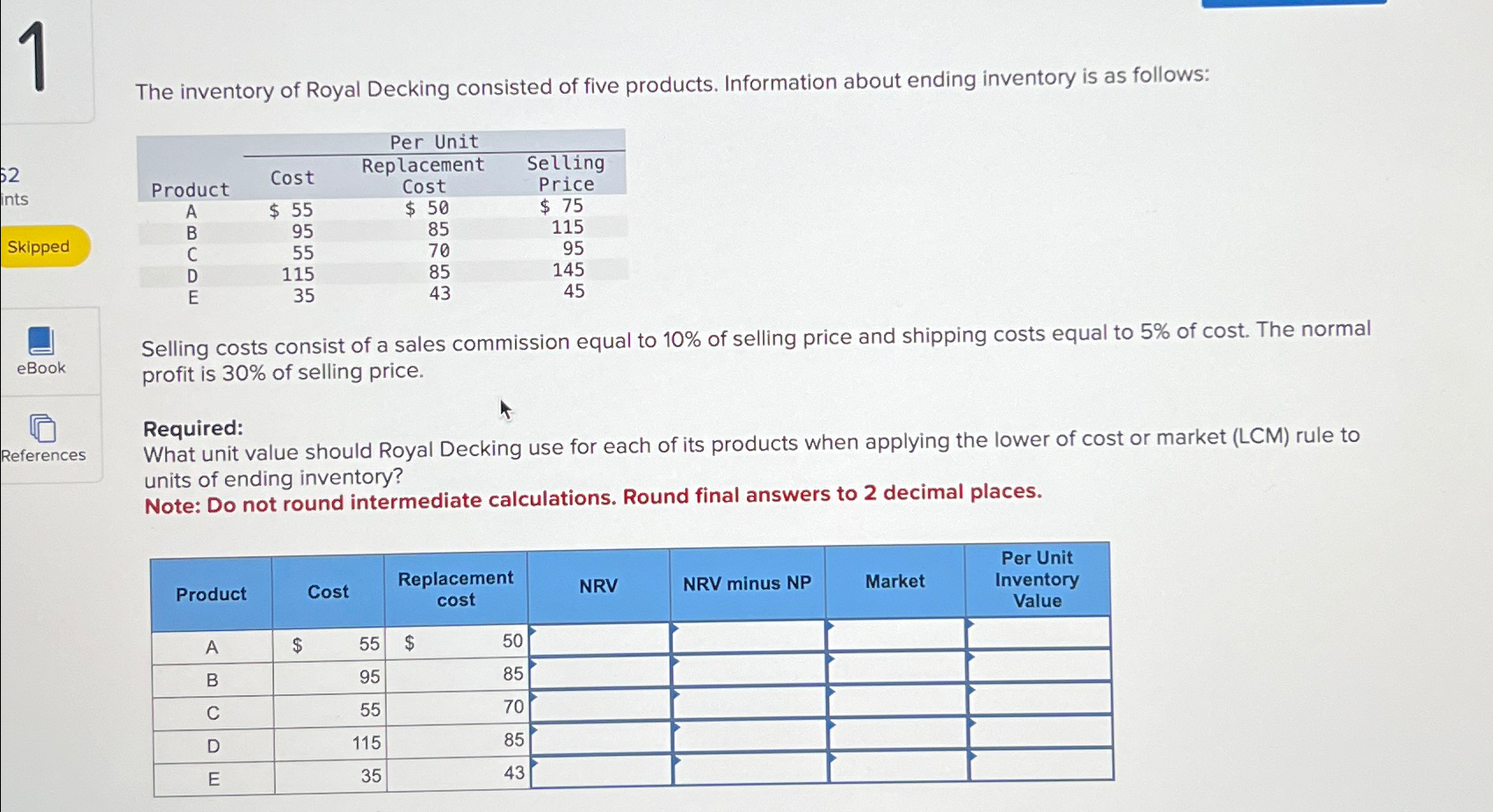 Solved 1The inventory of Royal Decking consisted of five | Chegg.com