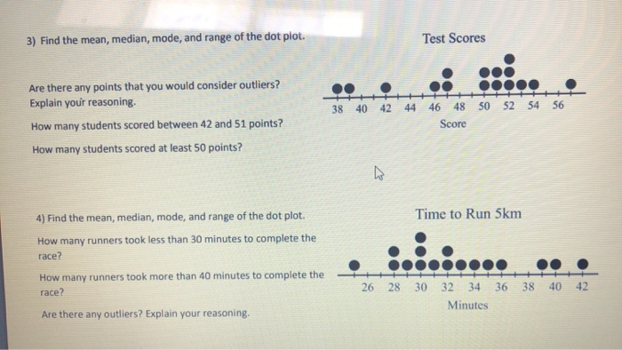 Solved 3) Find the mean, median, mode, and range of the dot | Chegg.com