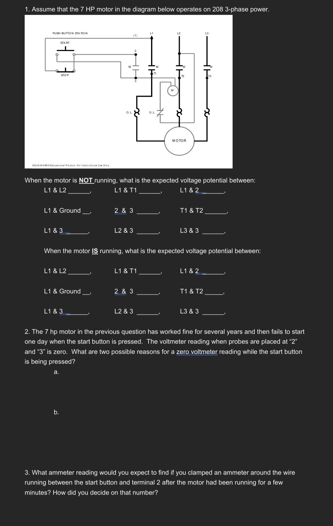 Solved When the motor is NOT running, what is the expected | Chegg.com