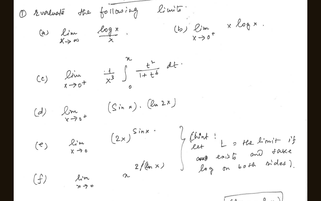 Solved (a) limx→∞xlogx. (b) limx→0+ (c) | Chegg.com