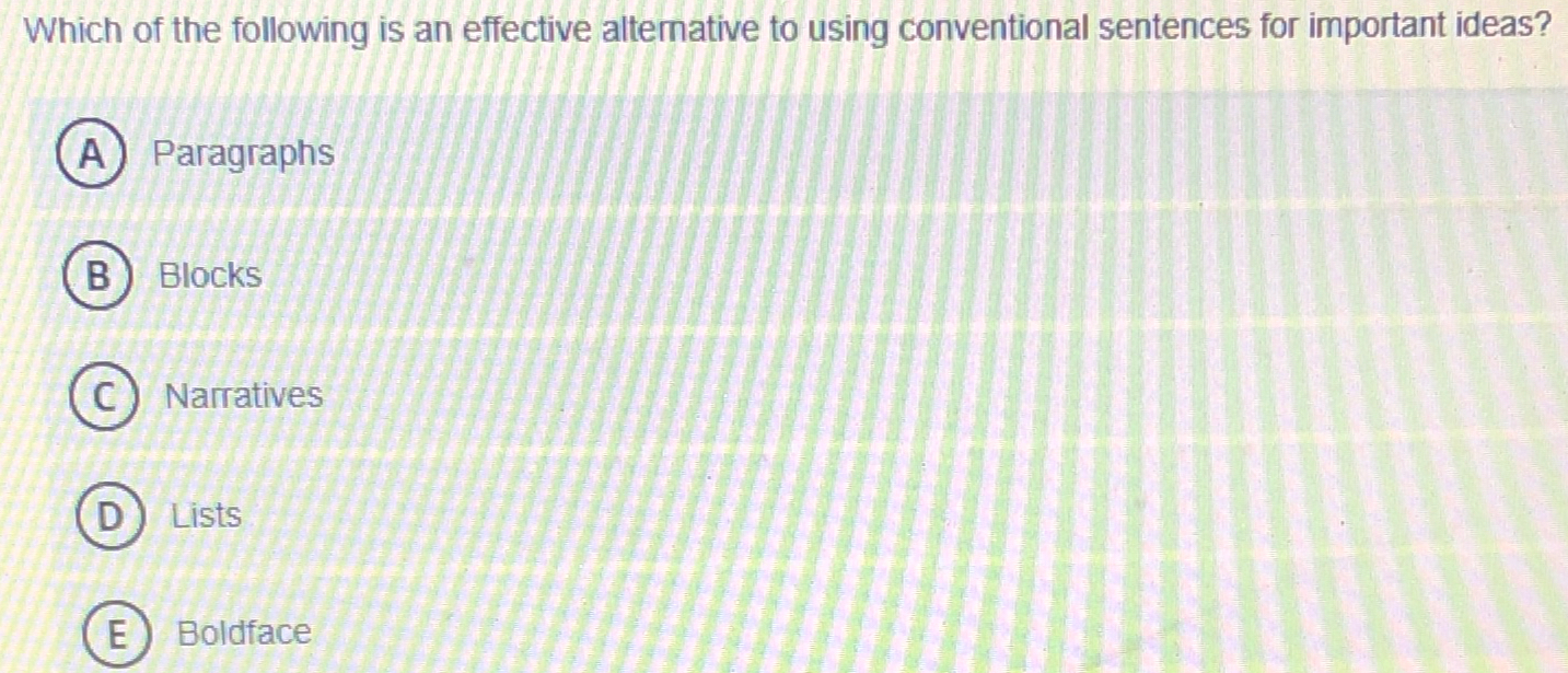 Solved Which of the following is an effective alternative to | Chegg.com