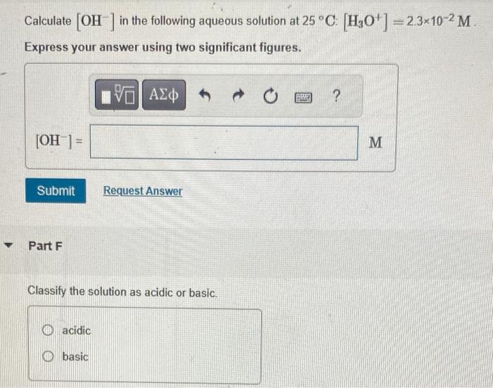 Solved Calculate [OH−]in the following aqueous solution at | Chegg.com