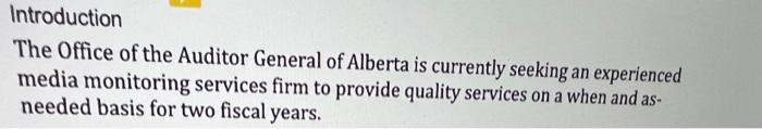Solved Introduction The Office of the Auditor General of | Chegg.com