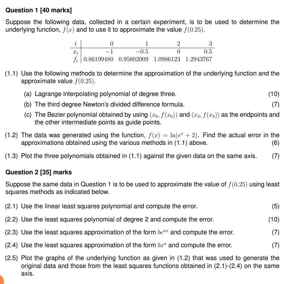 Solved Question 1 [40 marks] Suppose the following data, | Chegg.com