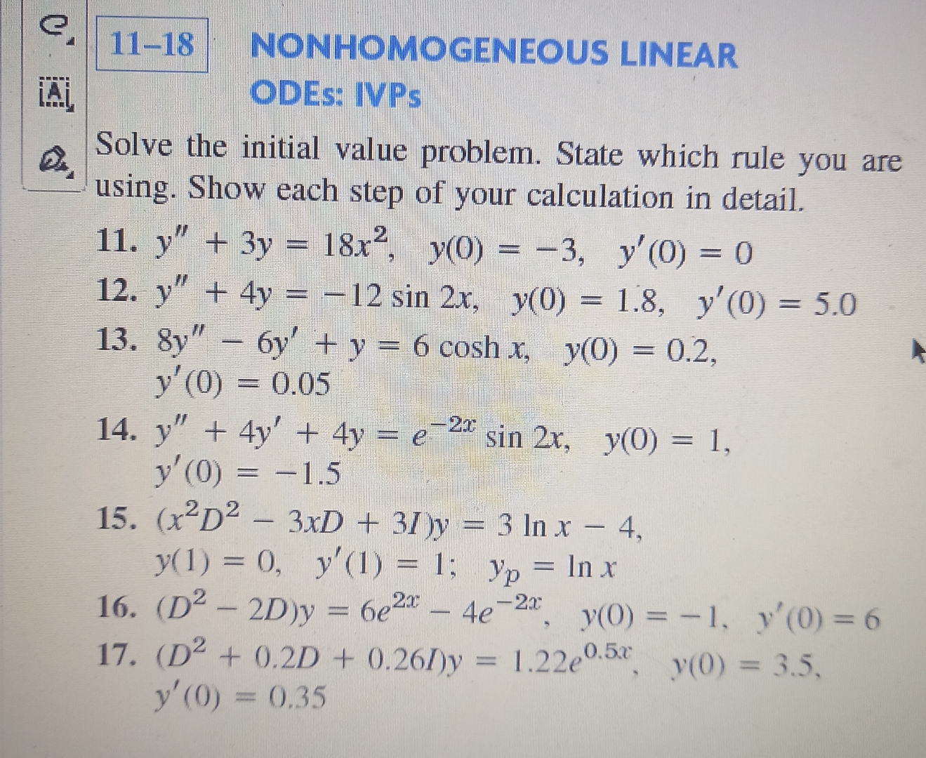 e. 11-18NONHOMOGENEOUS LINEARIAi]ODEs: IVPsSolve the | Chegg.com
