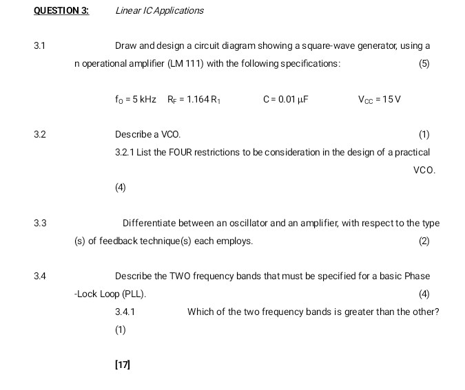 Solved QUESTION 3: Linear IC Applications 3.1 Draw and | Chegg.com