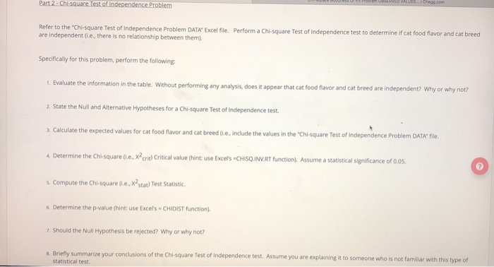 Solved Part 2 Chi-square Test of Independence Problem U FO | Chegg.com