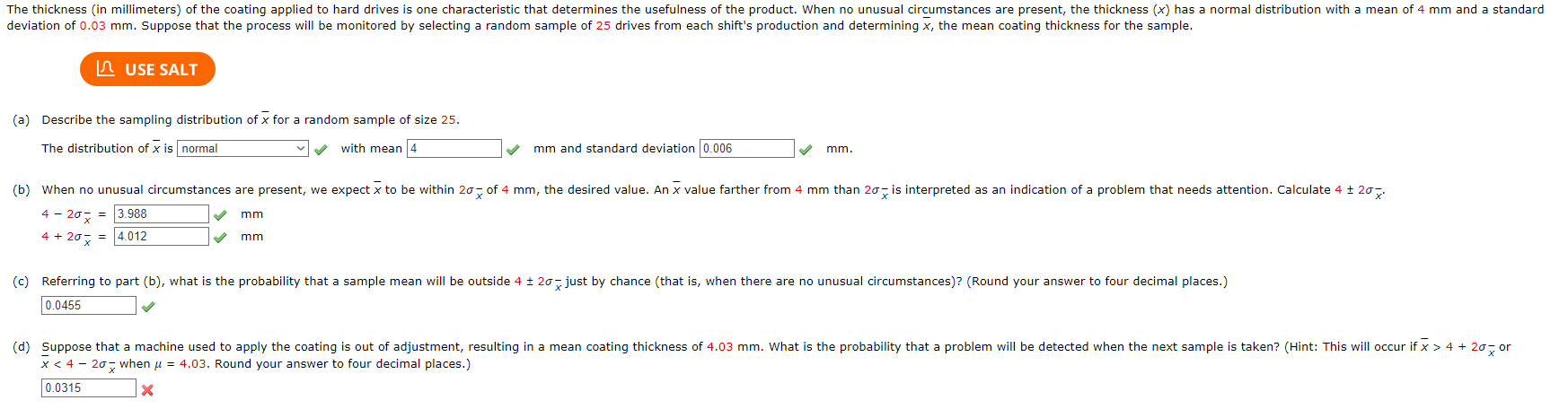 (a) ﻿Describe the sampling distribution of x‾ ﻿for a | Chegg.com
